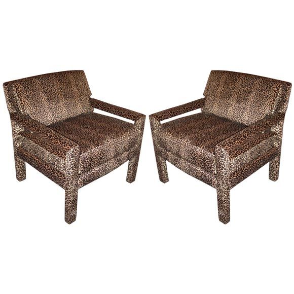Pair of Velvet Leopard Parsons Chairs at 1stDibs