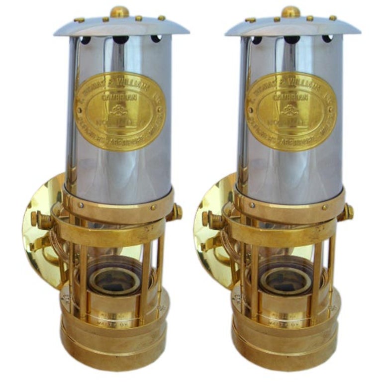 A Pair of Miner's Kerosene Lamps converted to sconces. at 1stDibs