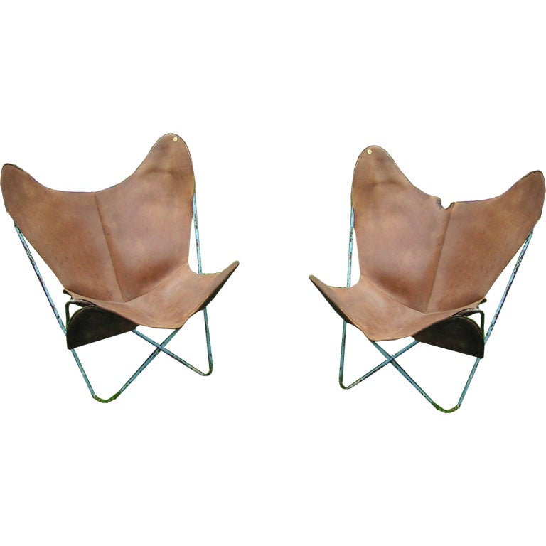A Pair of Saddle Leather Buterfly Chairs at 1stDibs