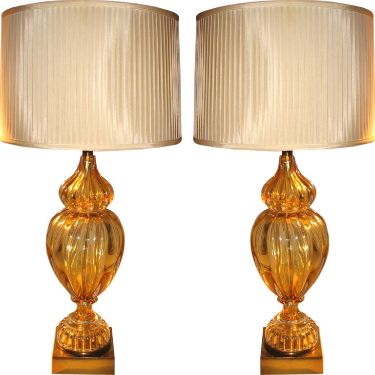 Pair Barovier for Marbro Citrine Yellow Murano Glass Lamps at 1stDibs