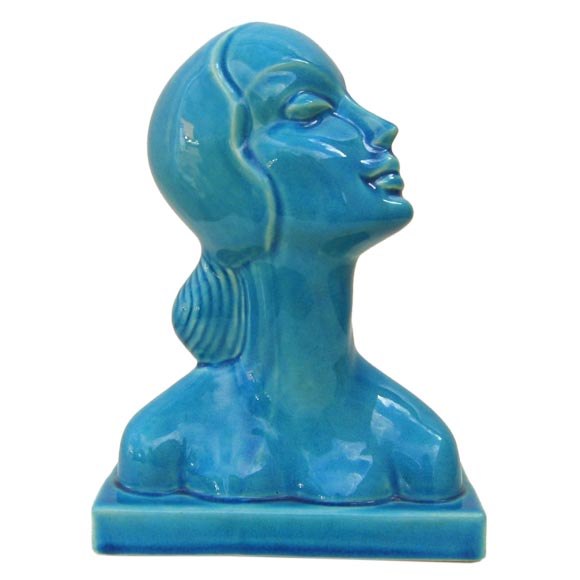 Art Deco Blue Ceramic Bust at 1stDibs