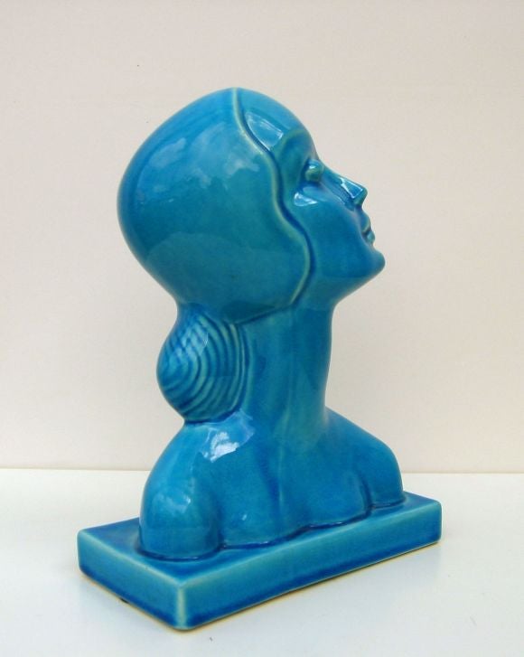 Art Deco Blue Ceramic Bust at 1stDibs