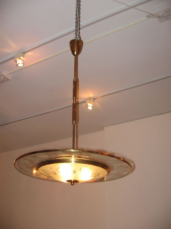 A Etched Disk Shaped Chandelier by Fontana Arte at 1stDibs