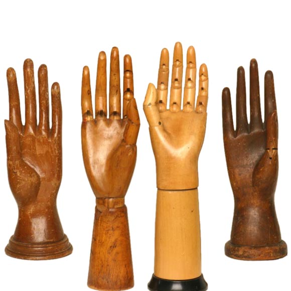 Four Wooden Articulated Life Size Hand Models For Sale at 1stDibs