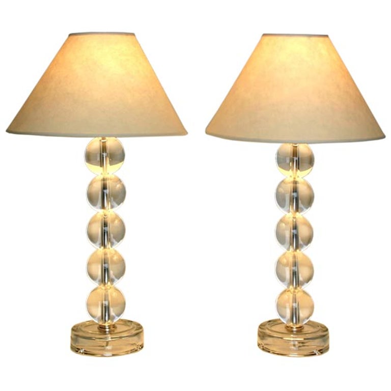 Pair of Stacked Glass Sphere Lamps at 1stDibs