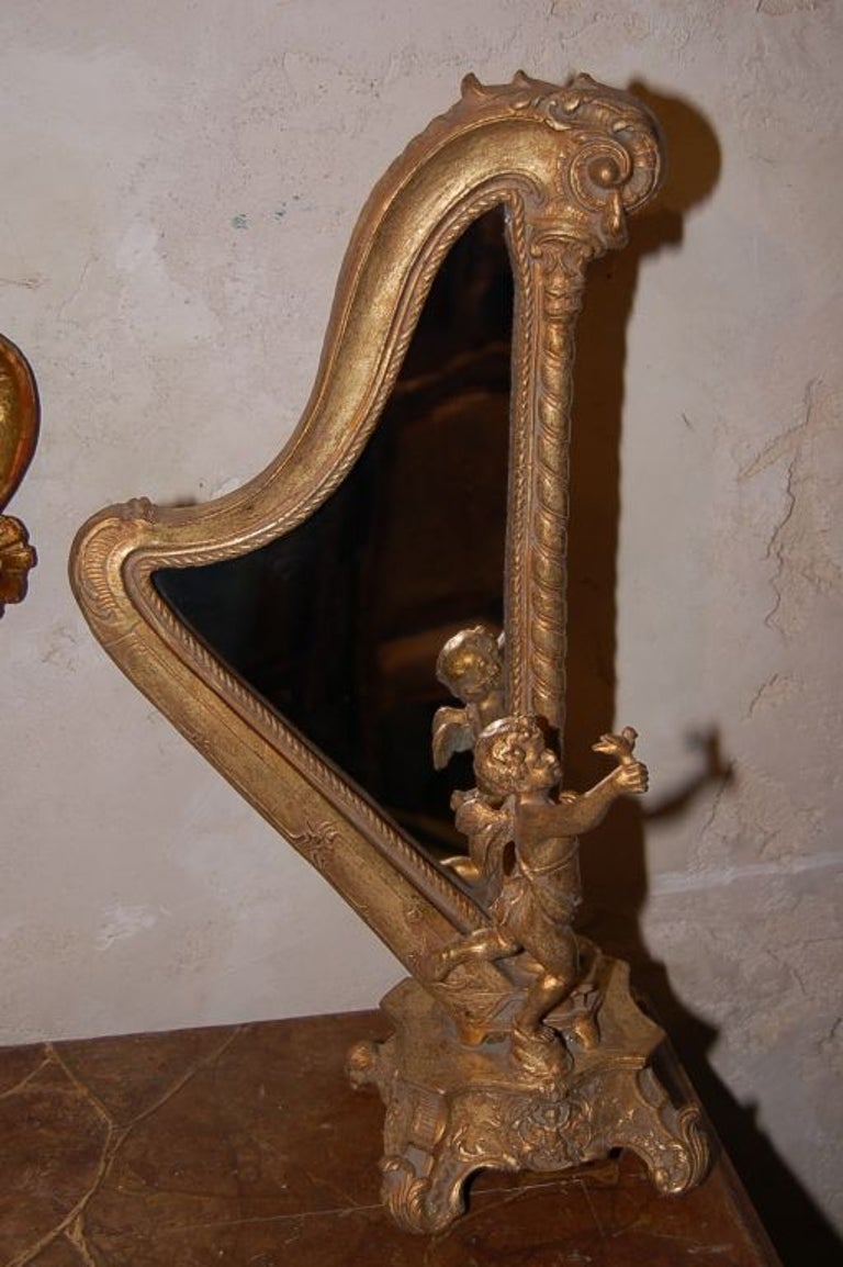 1920's Resin Harp Shaped Mirror With Cherub ( two available ) at 1stDibs