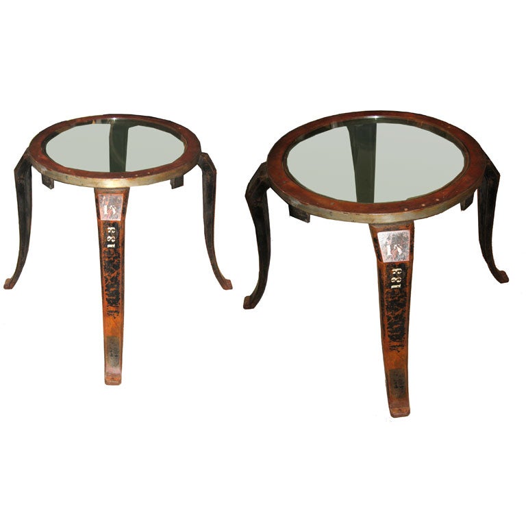 Pair of strong industrial end tables at 1stDibs