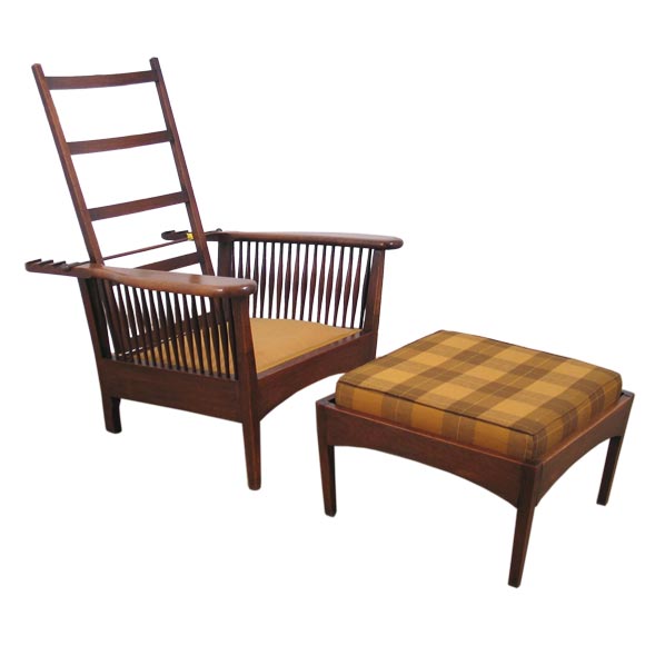 A Stained Oak Morris Chair and Ottoman at 1stDibs