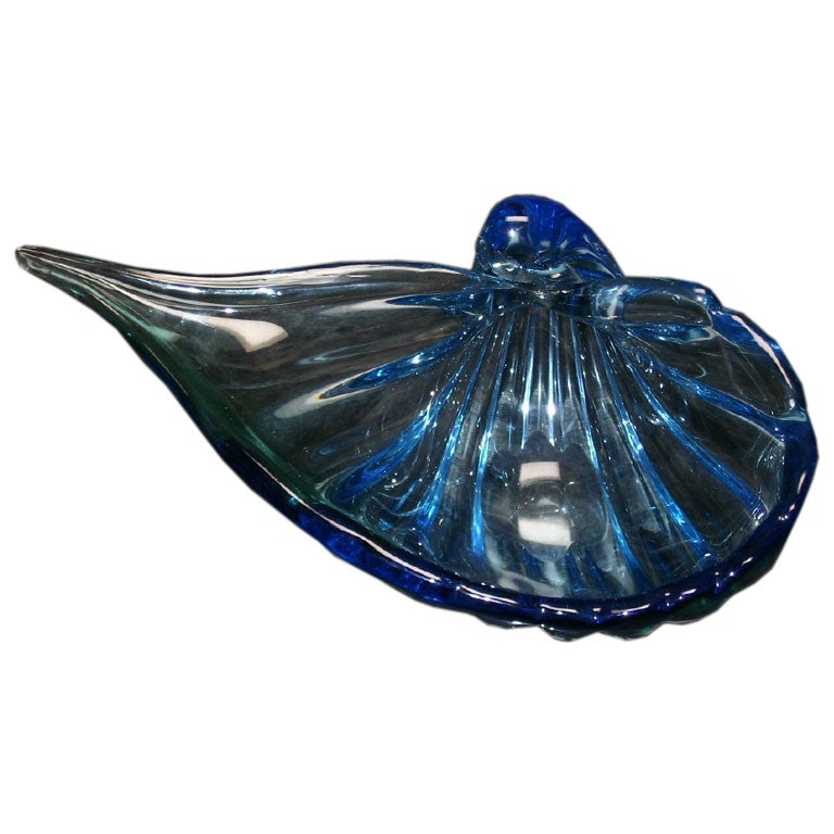 BLUE GLASS SHELL VASE at 1stDibs