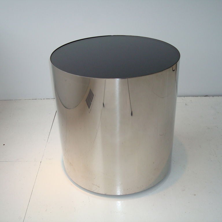 Pair of Polished Stainless Drum Tables at 1stDibs