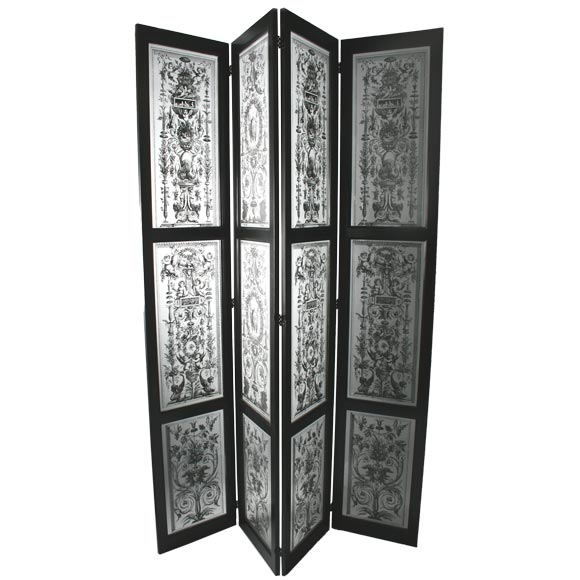 Pair of Monumental Glass Panel Screens with Rococo Scenes at 1stDibs