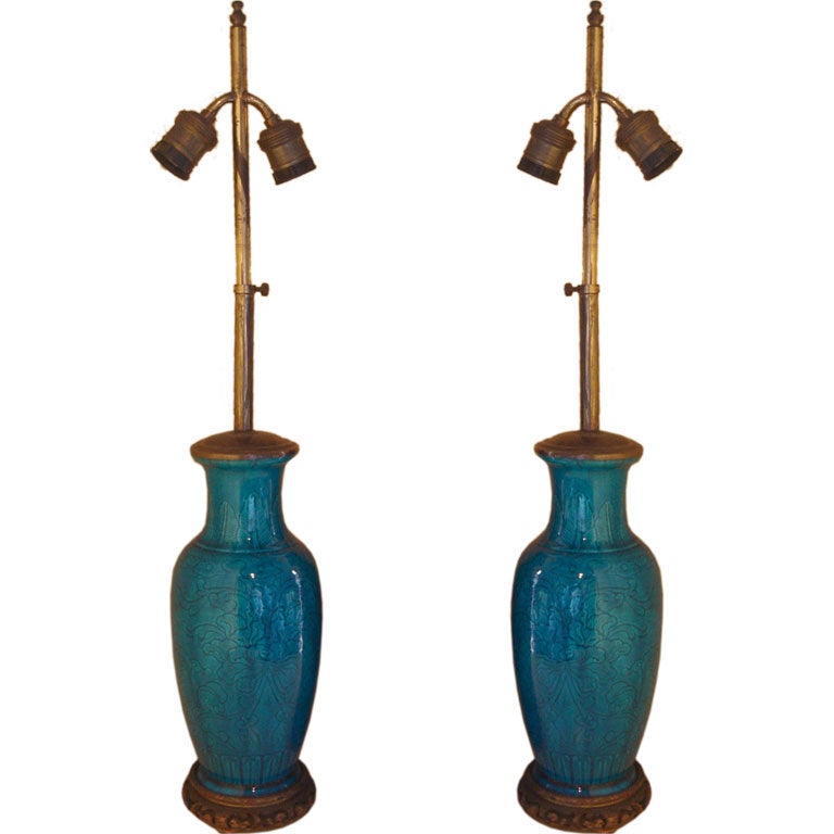 Pair Turquoise Ceramic Lamps at 1stDibs