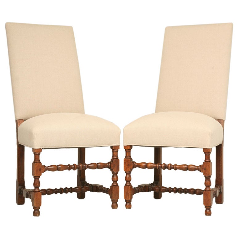 c.1840 Pair Oak Louis XIII Style Side Chairs at 1stDibs