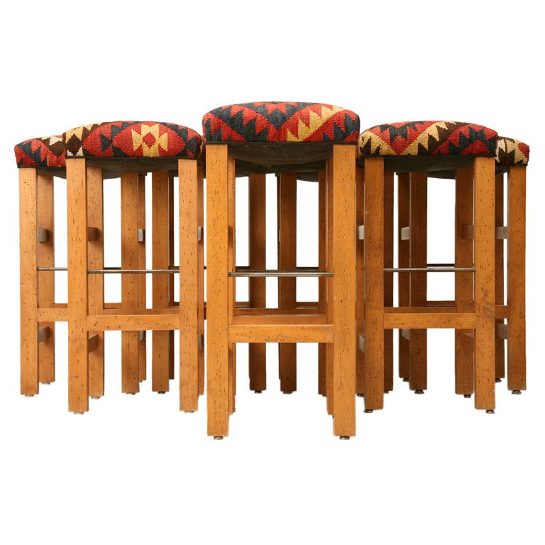 Classic Set of Six Vintage Kilim Seated Bar Stools at 1stDibs | kilim ...