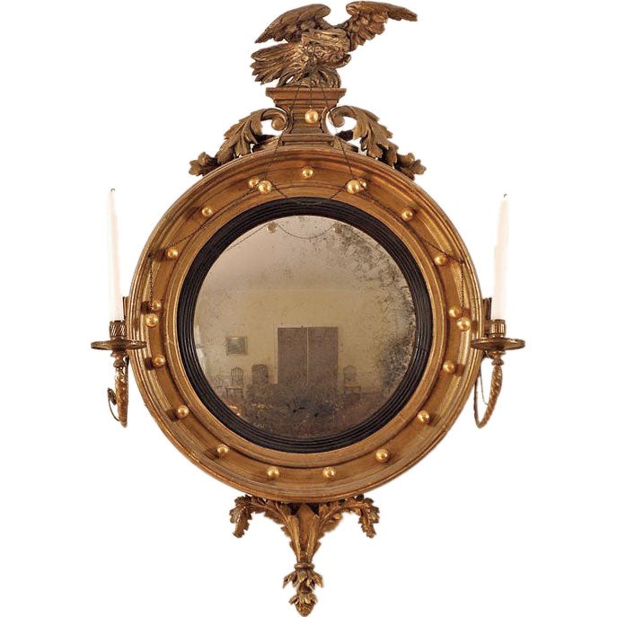 Regency Girondole Labeled Mirror with Candelabra and Eagle at 1stDibs