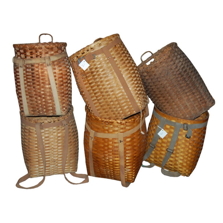 Set of six vintage pack baskets at 1stDibs