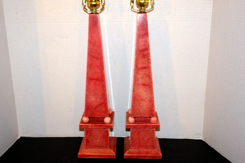 Pink Alabaster Obelisk Table Lamps at 1stDibs
