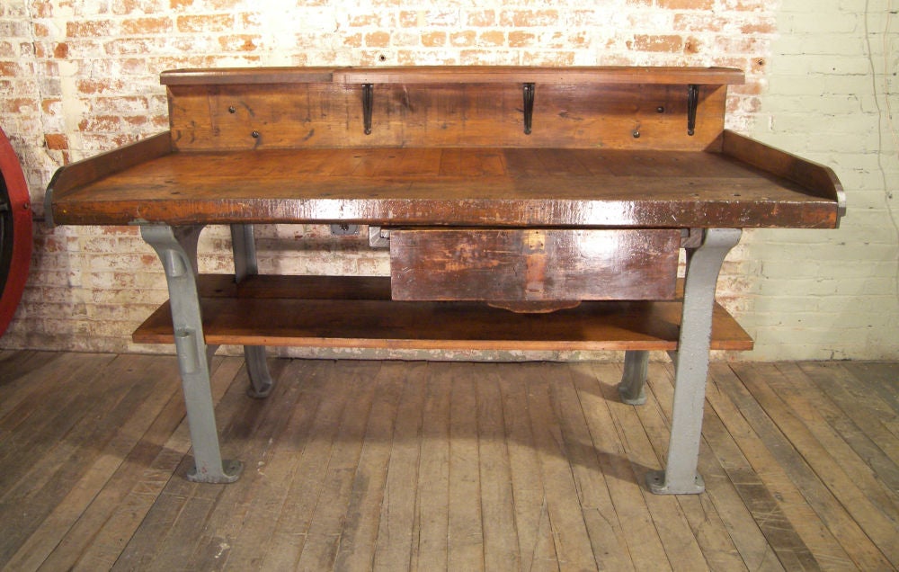 Vintage Industrial Wood And Cast Iron Work Table At 1stdibs
