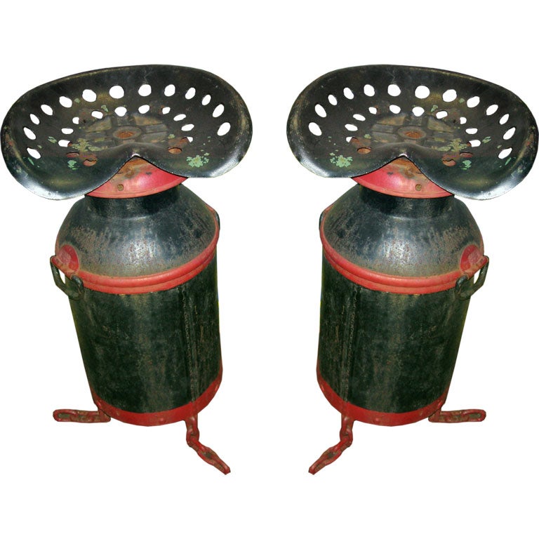 Four Tractor Seats on Milk Cans- Swivel Bar Stools at 1stDibs | milk ...