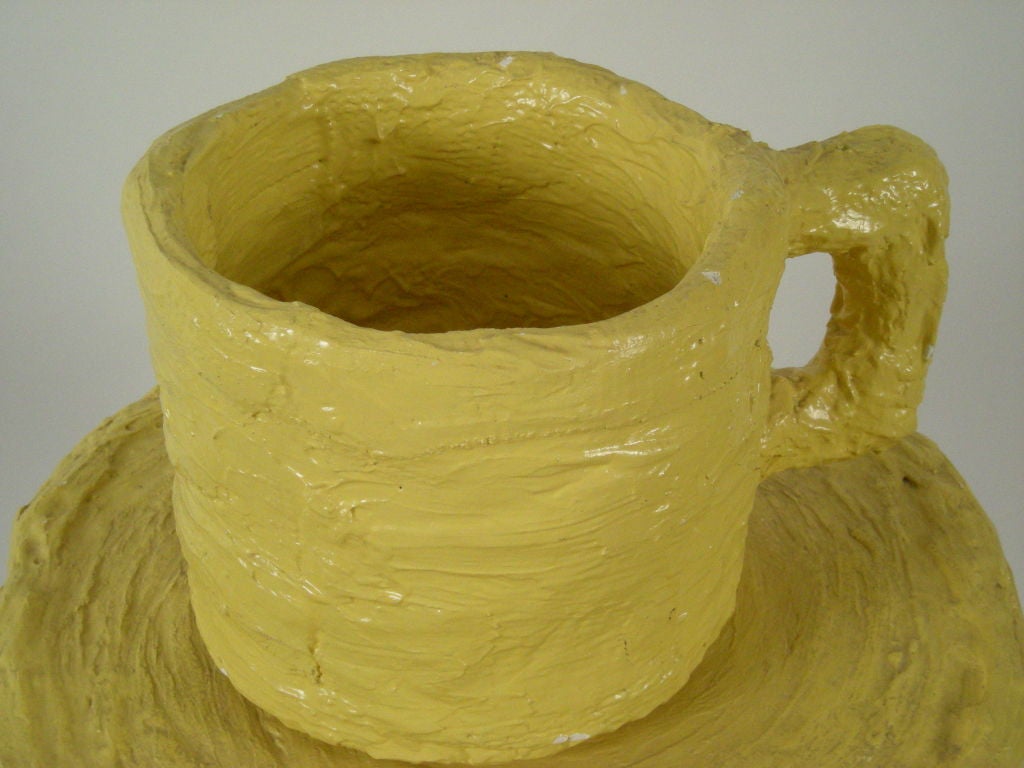 GIANT ARTIST MADE YELLOW PLASTER TEA CUP AND SAUCER at 1stDibs
