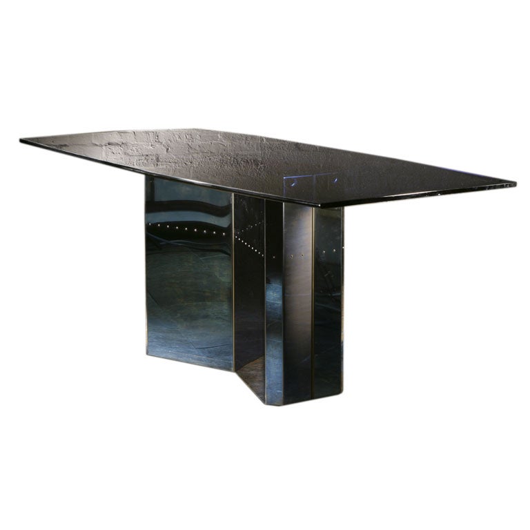 A Blue Anodised Glass Topped Dining Table at 1stDibs