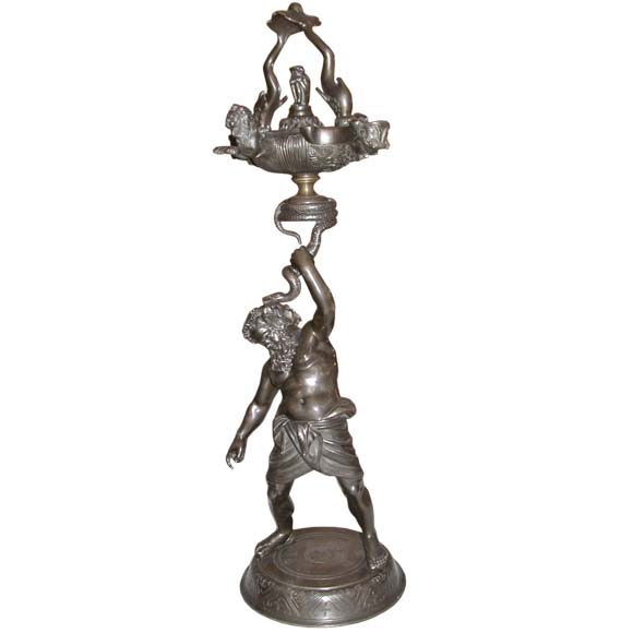 Naples Bronze Statue Oil Lamp For Sale at 1stDibs