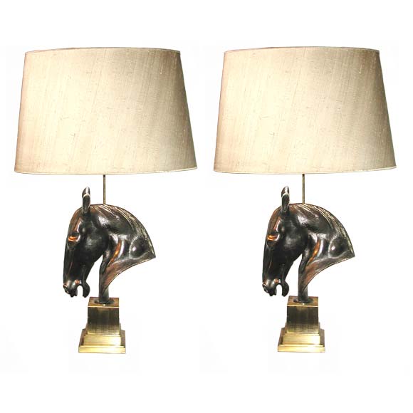 Pair of Large Horse Head Lamps For Sale at 1stDibs