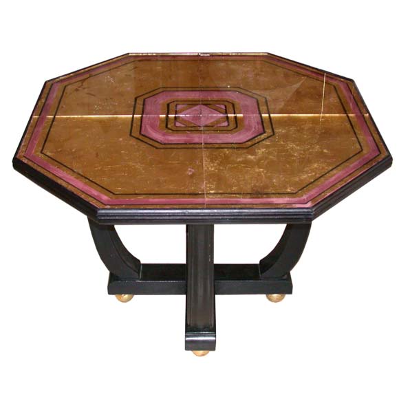 Octagonal Gold Leaf Eglomisé Plateau Coffee Table For Sale at 1stDibs