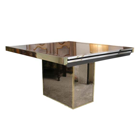 1980's Smoked Mirrored Sliding Top Dining Table For Sale at 1stDibs