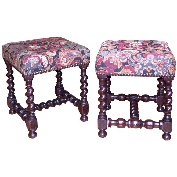 Pair of 19th Century Twisted Carved Leg Stools For Sale at 1stDibs