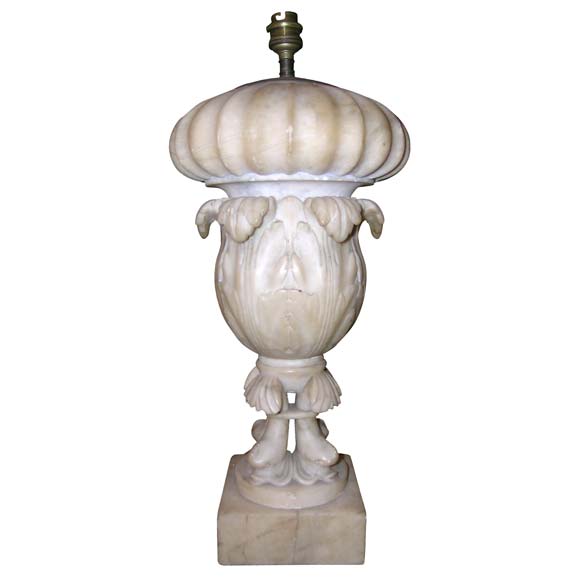 A Dolphin Base Acanthus Fountain Alabaster Table Lamp at 1stDibs