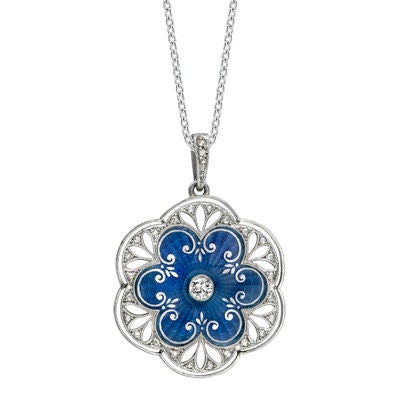 Platinum Enamel and Diamond Locket at 1stdibs