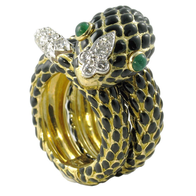 David Webb Snake Enamel Ring at 1stDibs