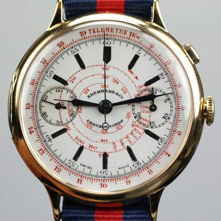 Eberhard and Co. One Button Chronograph in 18K Yellow Gold at 1stDibs