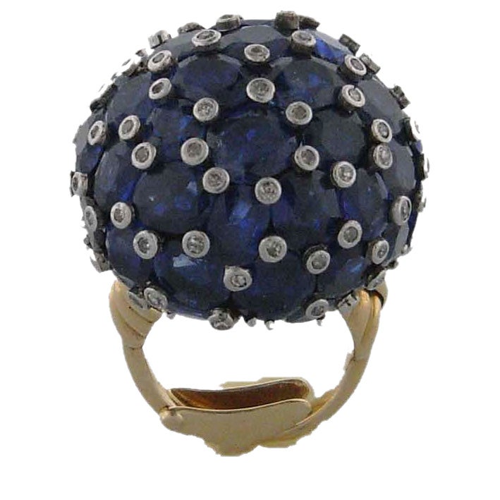Sapphire and diamond bombe ring at 1stDibs