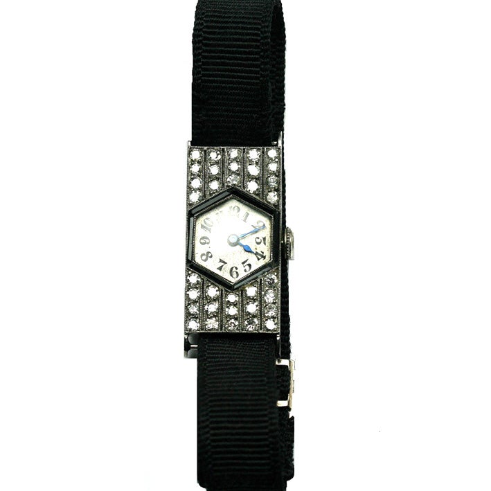 French, Art Deco, Diamond and Onyx Ribbon Watch at 1stDibs
