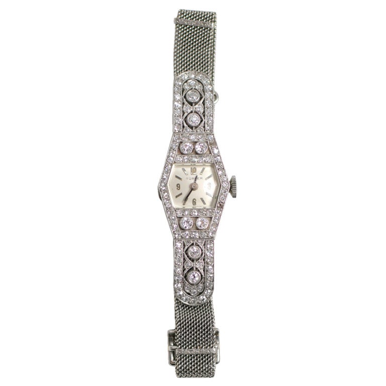 Art Deco, Diamond Watch, 2.50 cts, with Mesh Band at 1stDibs