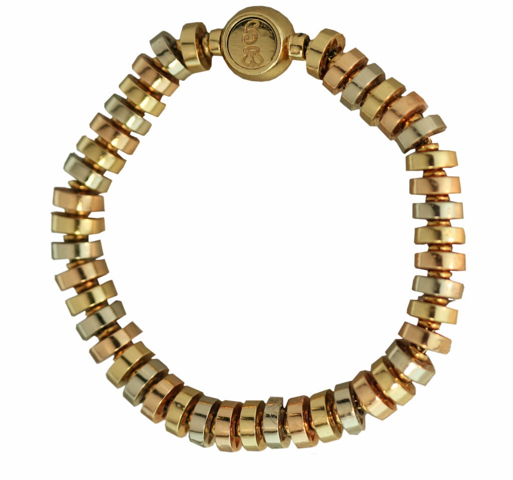 Triple Color Gold Disc Bracelet by Garrard Crown Jewelers at 1stDibs