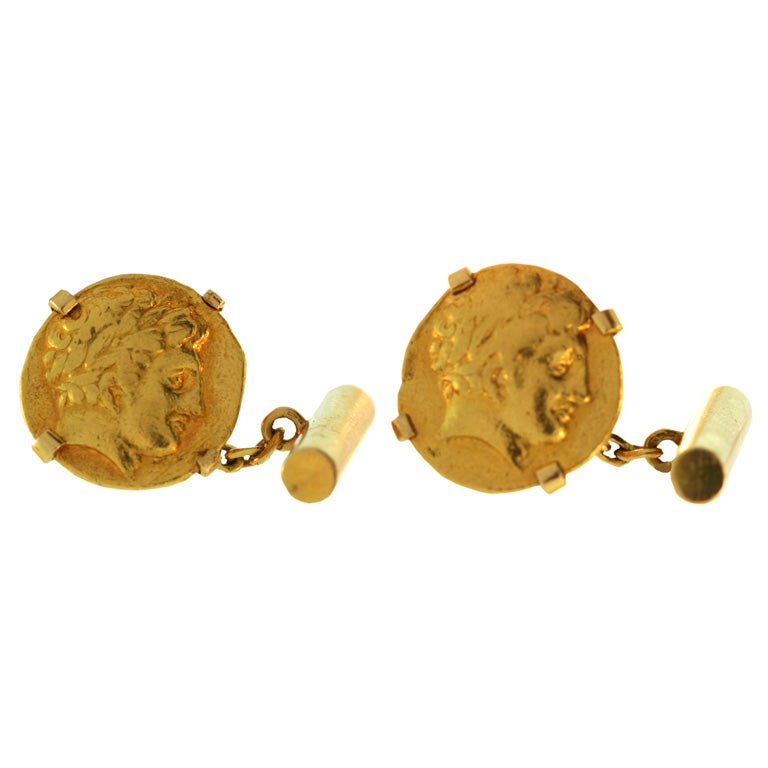 Rare Ancient Greek Empire gold coin cufflinks by Cartier Paris at 1stDibs