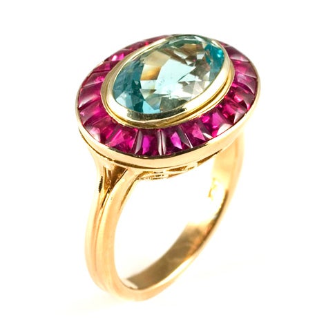 18KT Gold, Aquamarine and Ruby Ring at 1stDibs | aquamarine and ruby ring