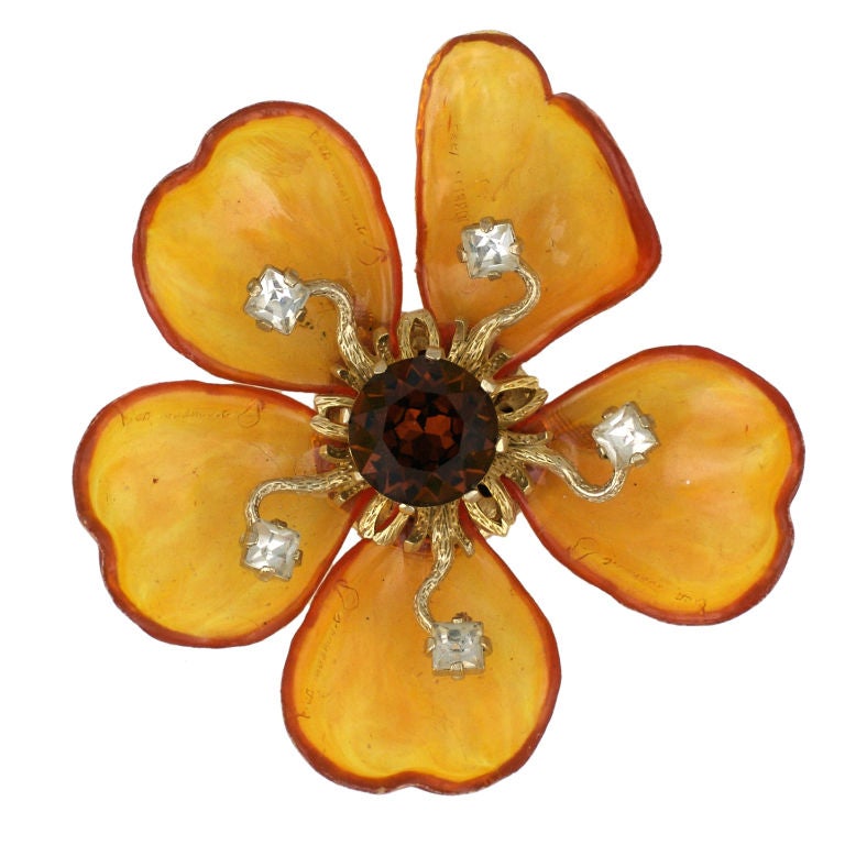 Castlecliff Lucite and Paste Flower brooch at 1stDibs