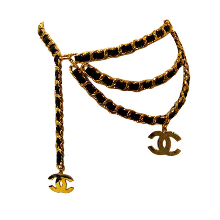 Chanel Leather and Gold Chain Belt at 1stDibs