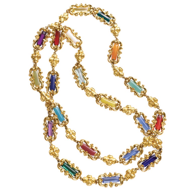 Pinchbeck Chain featuring Hardstone and Glass Panels For Sale at 1stDibs