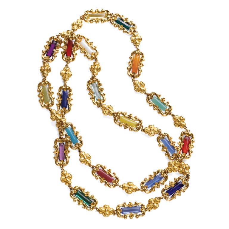 Pinchbeck Hardstone and Glass Antique Necklace at 1stDibs