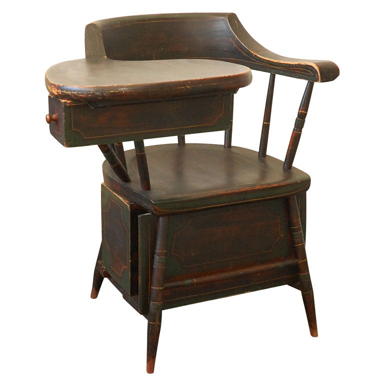 RARE LOWBACK WINDSOR WRITING ARMCHAIR W/DRAWERS at 1stDibs