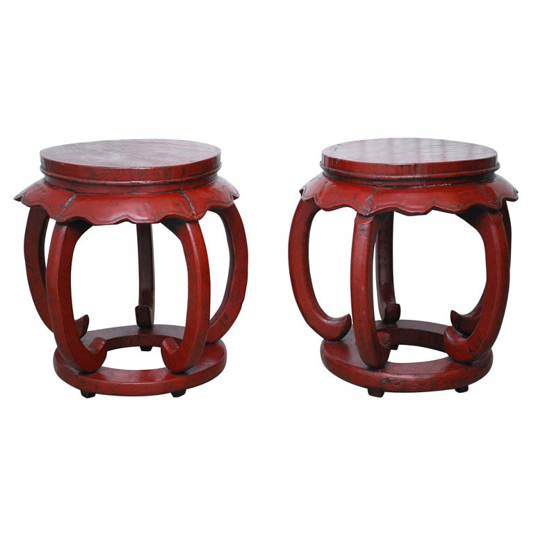 Red Lacquered Stool at 1stDibs