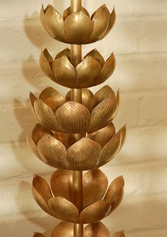 Pair of Tall Brass Lotus Flower Lamps at 1stDibs
