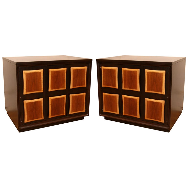 Pair of walnut cabinets with trifold doors at 1stDibs