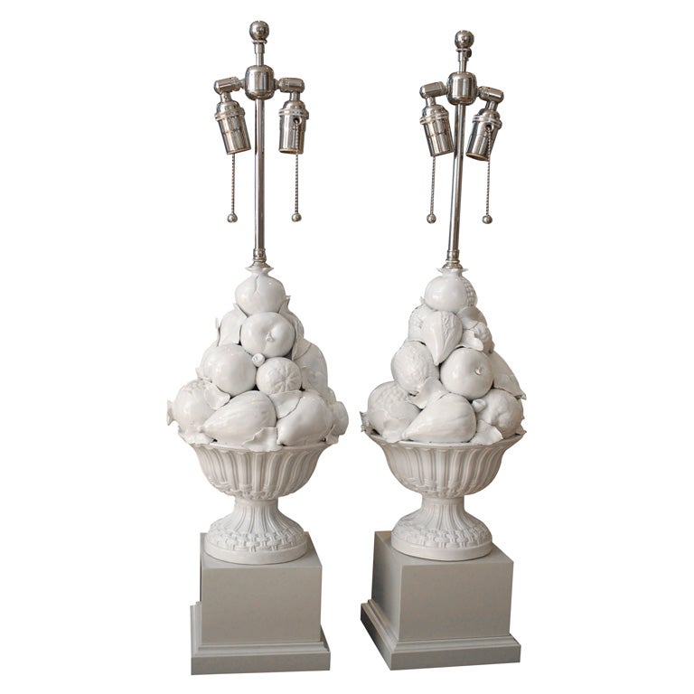 Pair of White Ceramic Still Life Lamps at 1stDibs
