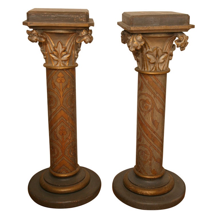 Paie of Gothic wood pedistals/ columns For Sale at 1stDibs